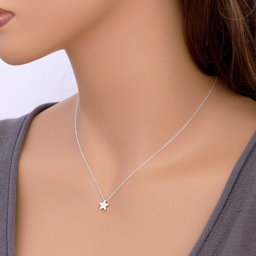 Silver Star Necklace Minimalist Small Star Charm Necklace - Etsy