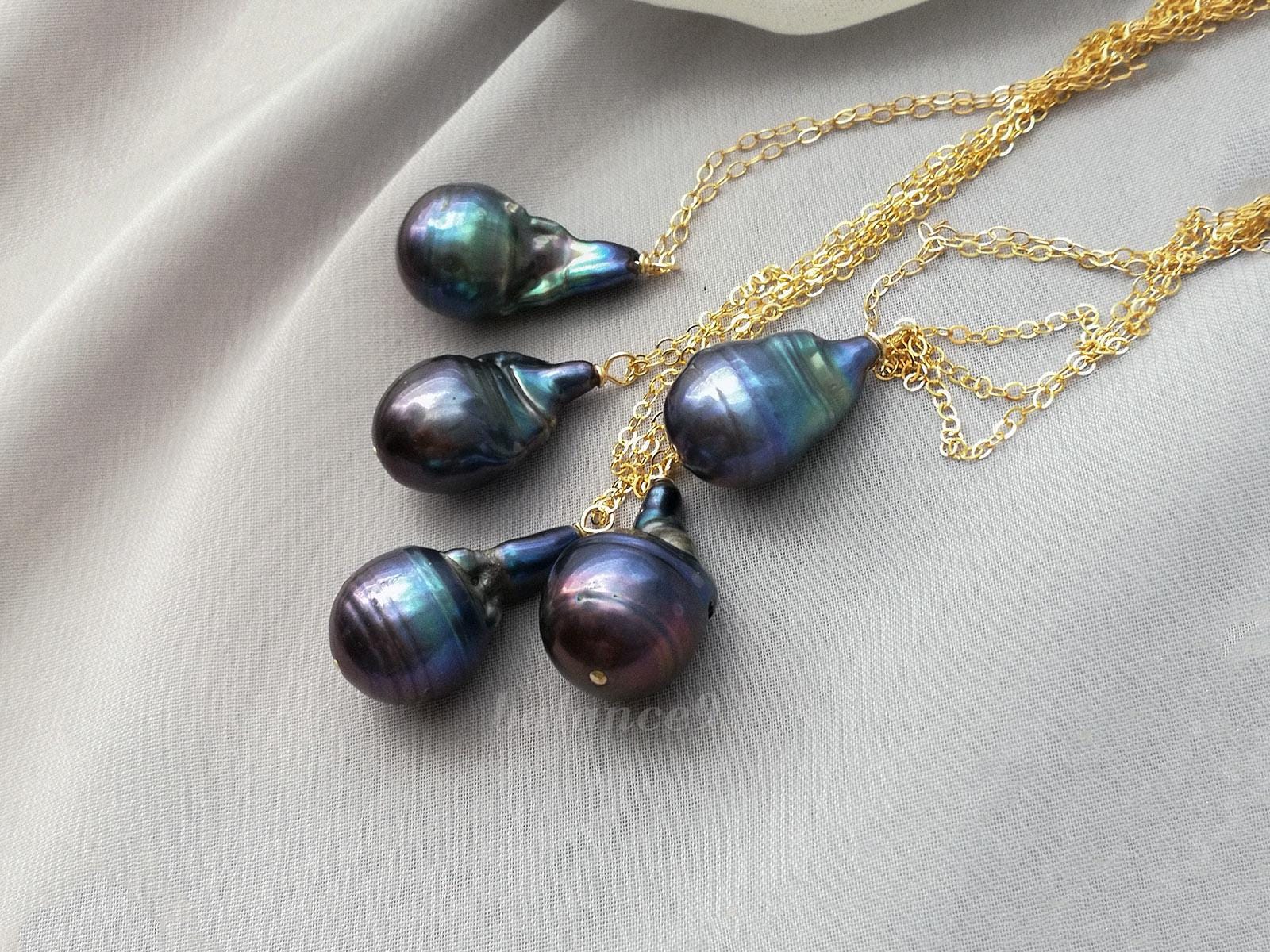 Fireball Pearl Pendant Necklace, Large Peacock Baroque Flameball Pearl ...