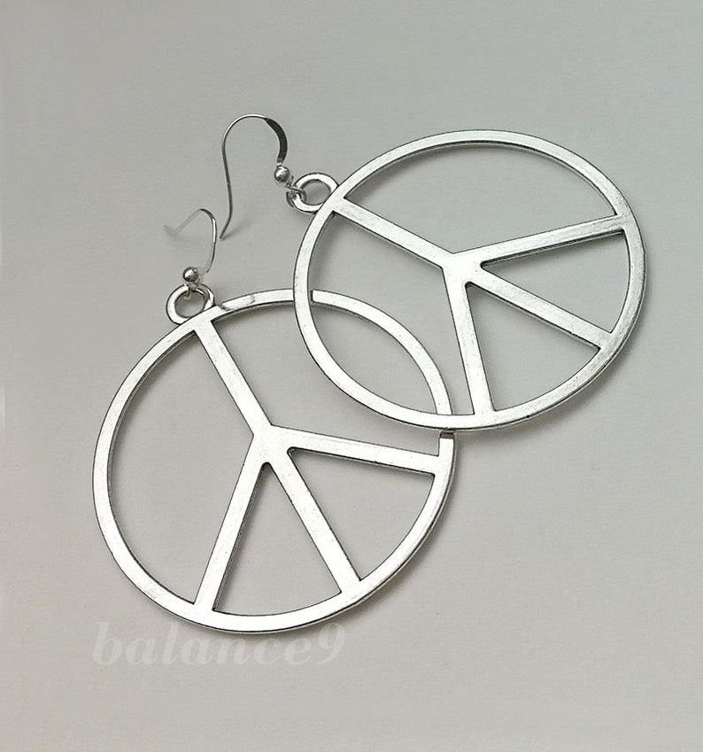 Peace Sign Earrings Large Peace Sign Hoop Sterling Silver - Etsy