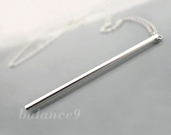 Bar Pendant Necklace, Long Stick Necklace, Silver Bar Drop, Simple ...