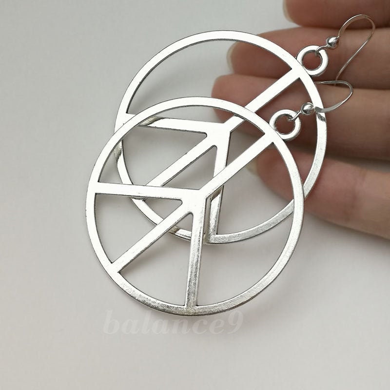 Peace Sign Earrings Large Peace Sign Hoop Sterling Silver - Etsy