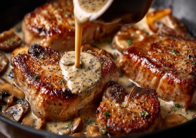 Creamy Garlic Mushroom Pork Chops Recipe - Restaurant Style (digital Download) - Etsy