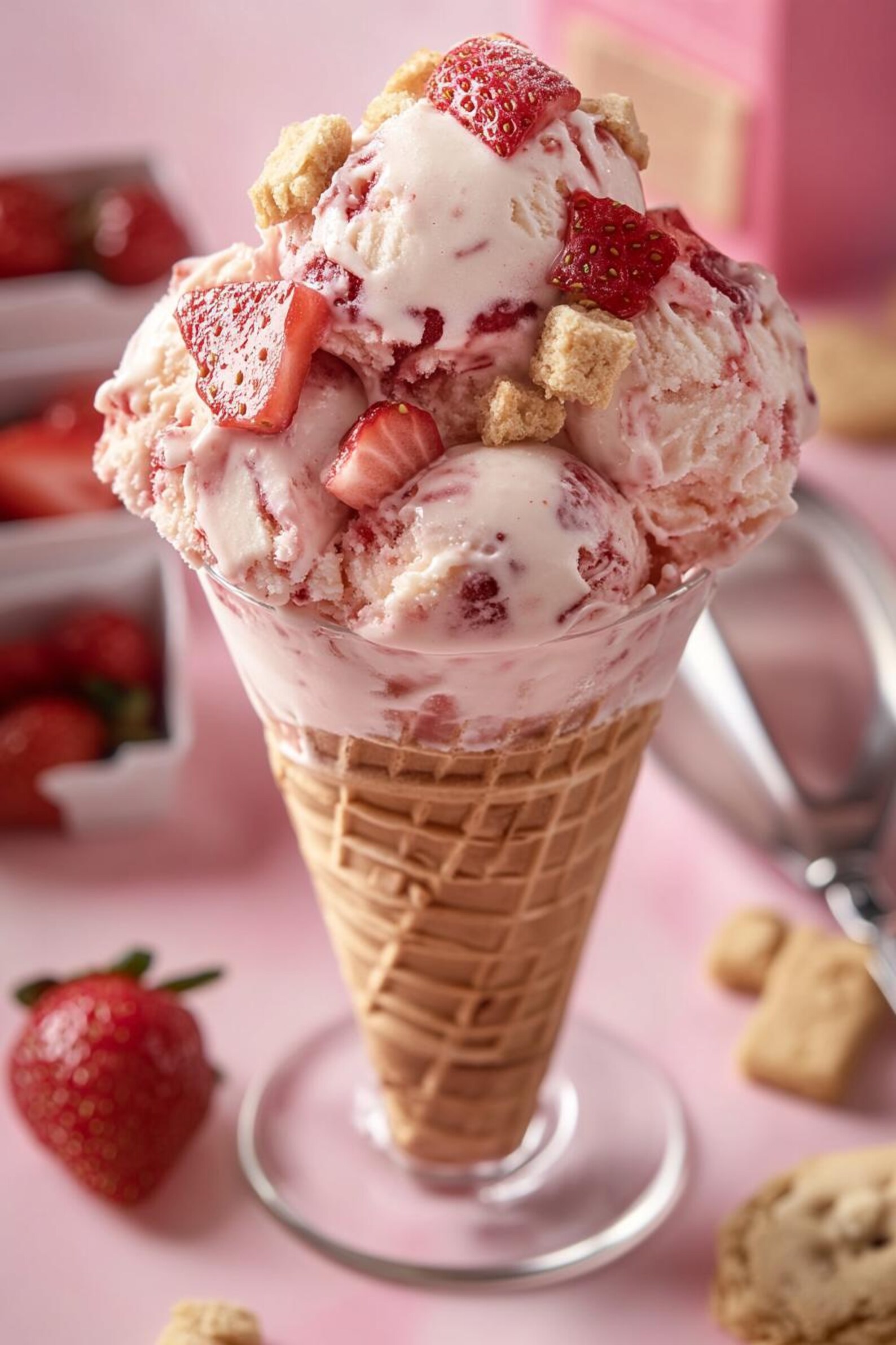 EASY RECIPE for Strawberry Shortcake Ice Cream Cone : No-churn Summer ...