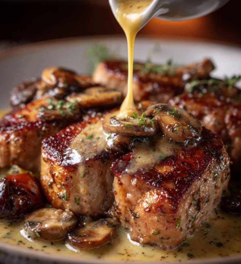 Creamy Garlic Mushroom Pork Chops Recipe - Restaurant Style (digital Download) - Etsy