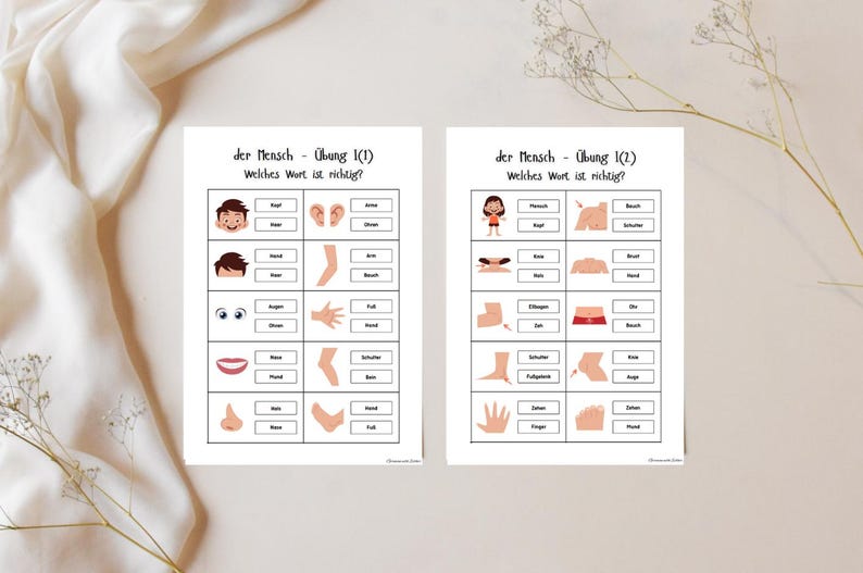 German Lesson 'body Parts': Poster, Practice Sheets, Word List - Etsy
