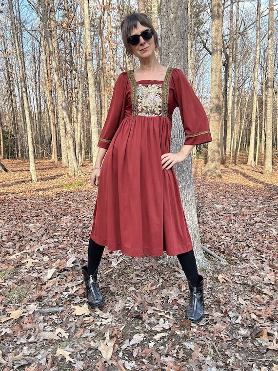 1970s Young Edwardian Tapestry Dress - Gem