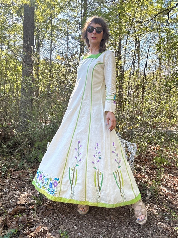 1970s Josefa Hand Embroidered Floral Maxi Dress - Gem