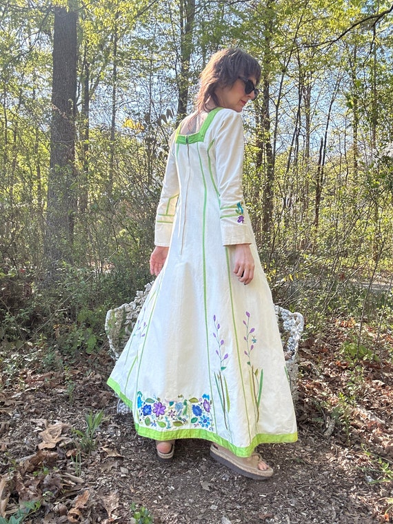 1970s Josefa Hand Embroidered Floral Maxi Dress - Gem