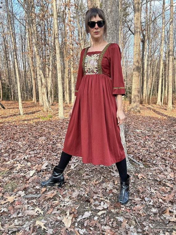 1970s Young Edwardian Tapestry Dress - Gem