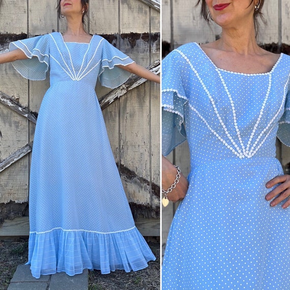 Medium Vintage Cottage Core Dress, 1950’s, Peach Blue… - Gem
