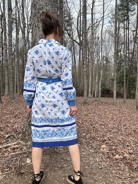 1970s Leslie Fay Blue Floral Dress - Gem