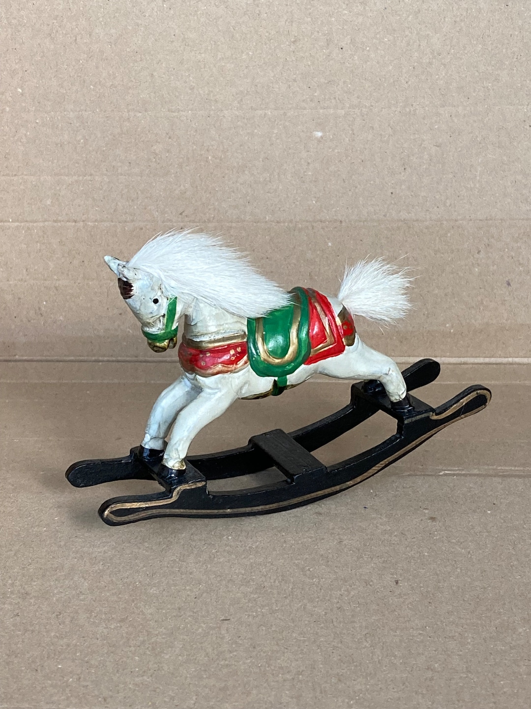 Vintage Wooden Hand Made White Rocking Horse Miniature With Real Hair ...
