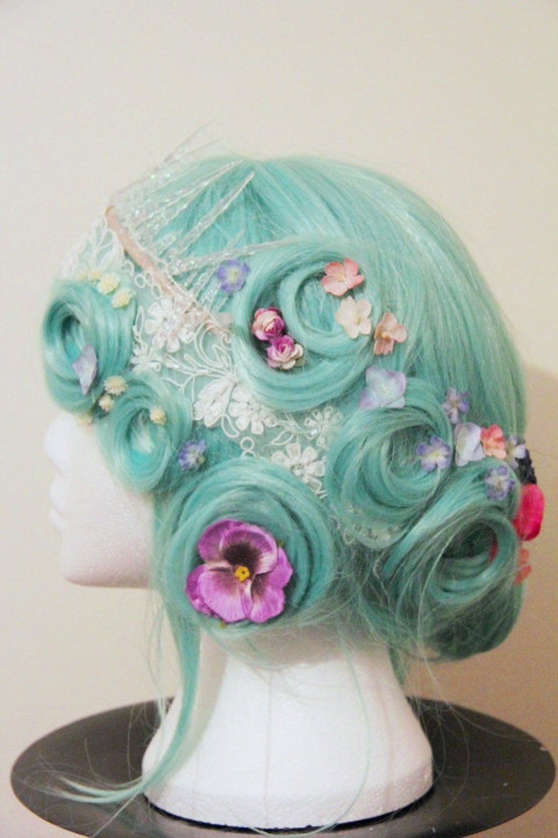 Icicle Queen Wig - Custom Made With Crown, Lace, Crystal Jewellery + Silk Flowers - Etsy