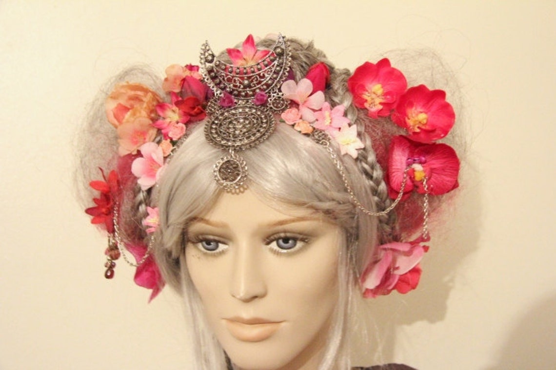Moon Garden Wig Custom Made With Flowers, Braids, Silver Moon Jewellery ...