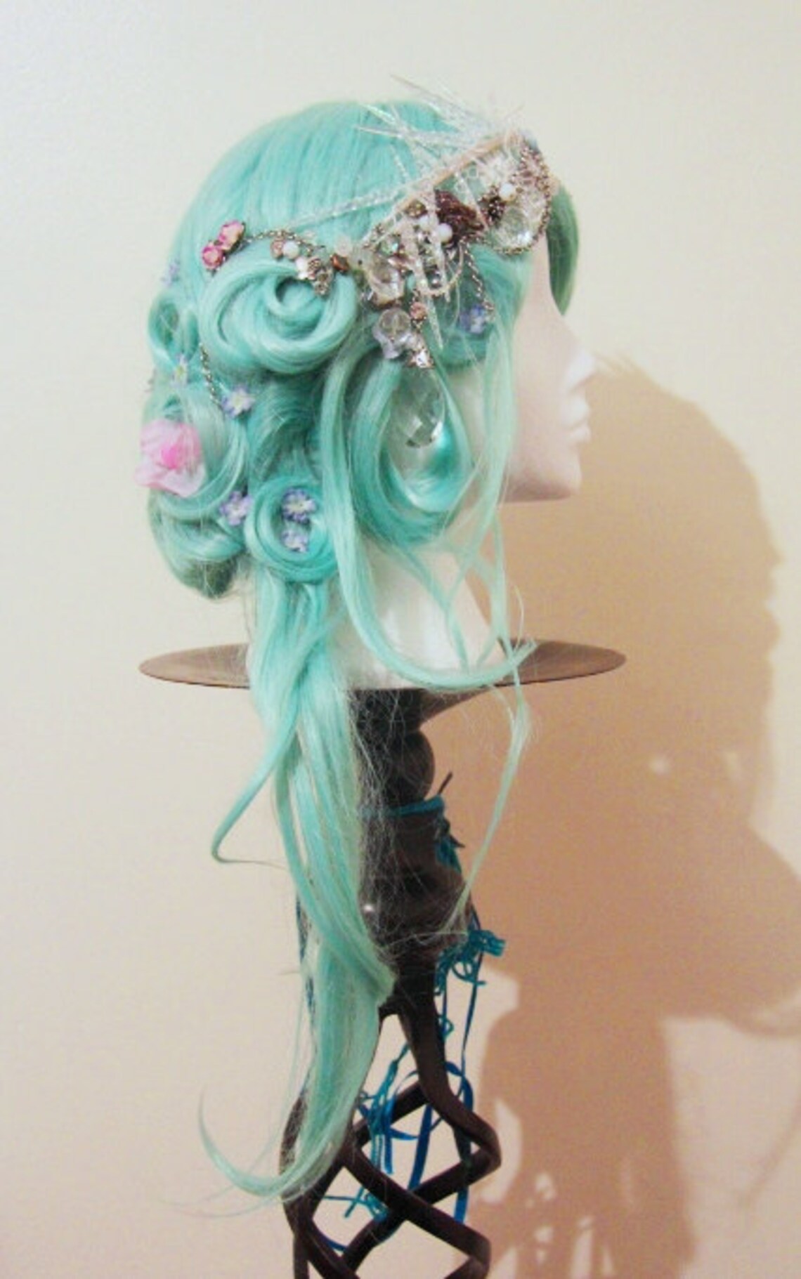 Icicle Queen Wig - Custom Made With Crown, Lace, Crystal Jewellery + Silk Flowers - Etsy