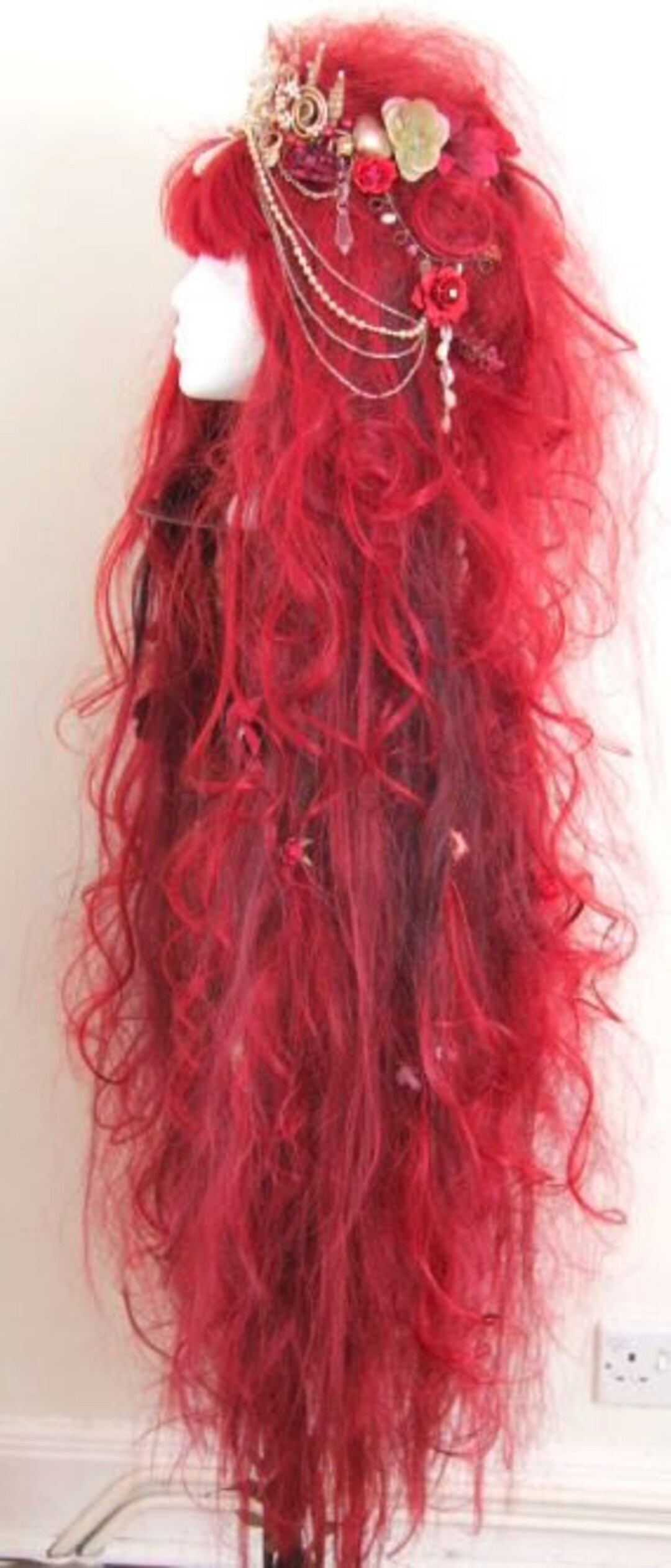 Long Mermaid Wig - Custom Made With Shell Crown + Pearl Beads + Flowers ...