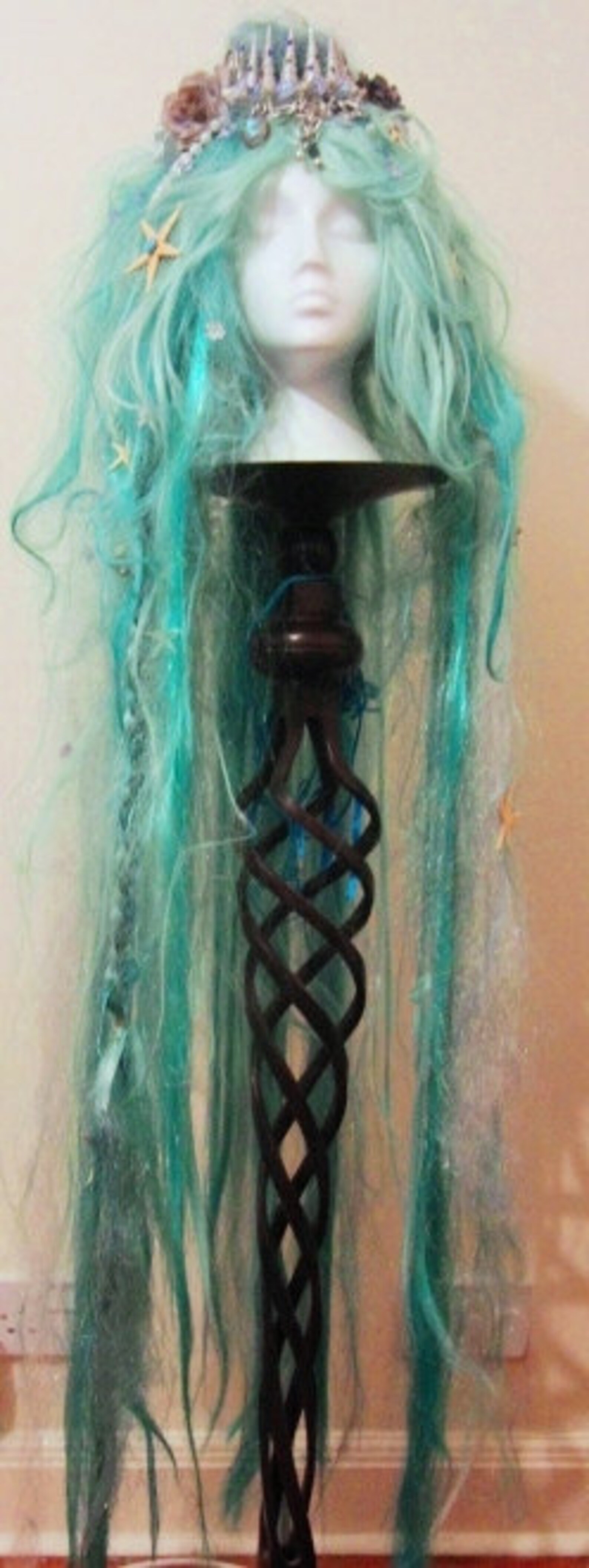 Long Mermaid Wig - Custom Made With Shell Crown + Pearl Beads, Plaits ...