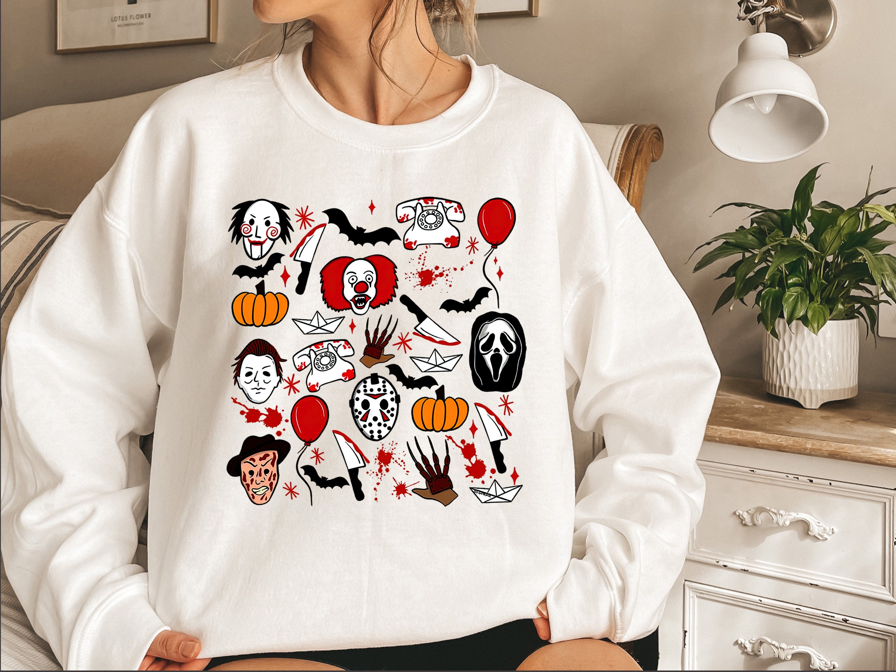 Halloween Horror Movie Killers Sweatshirt, Horror Characters Sweater ...