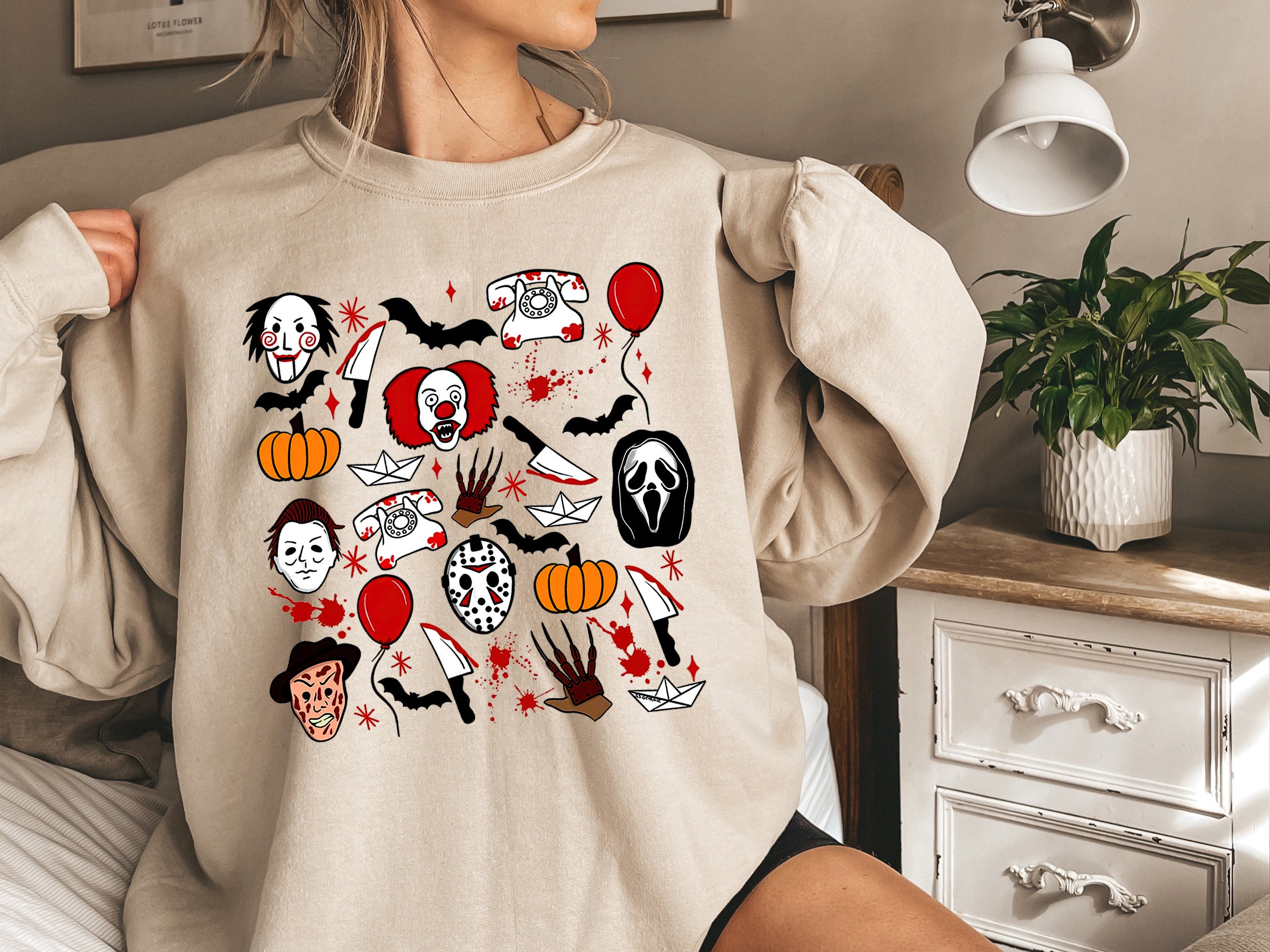 Halloween Horror Movie Killers Sweatshirt, Horror Characters Sweater ...