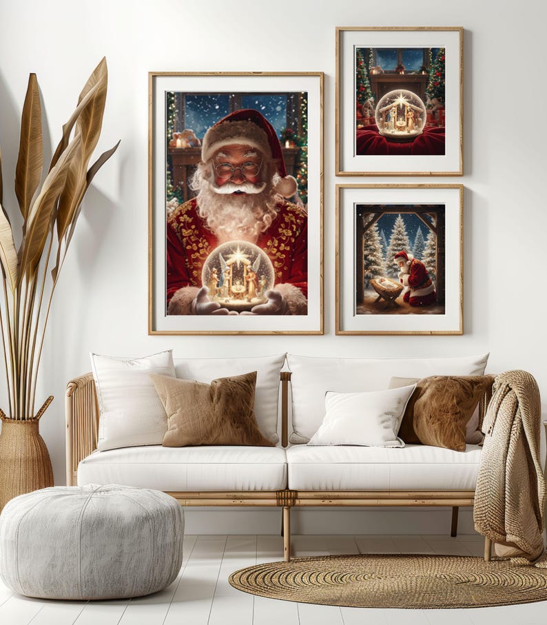 Vintage Santa Nativity Scene Christmas Wall Art Print Set (digital ...