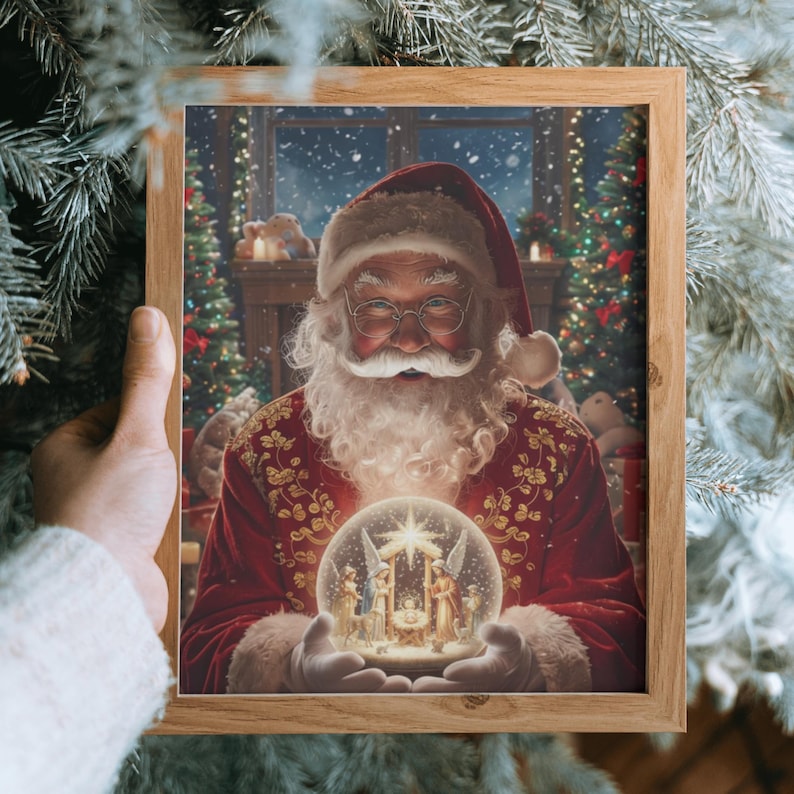 Vintage Santa Nativity Scene Christmas Wall Art Print Set (digital ...