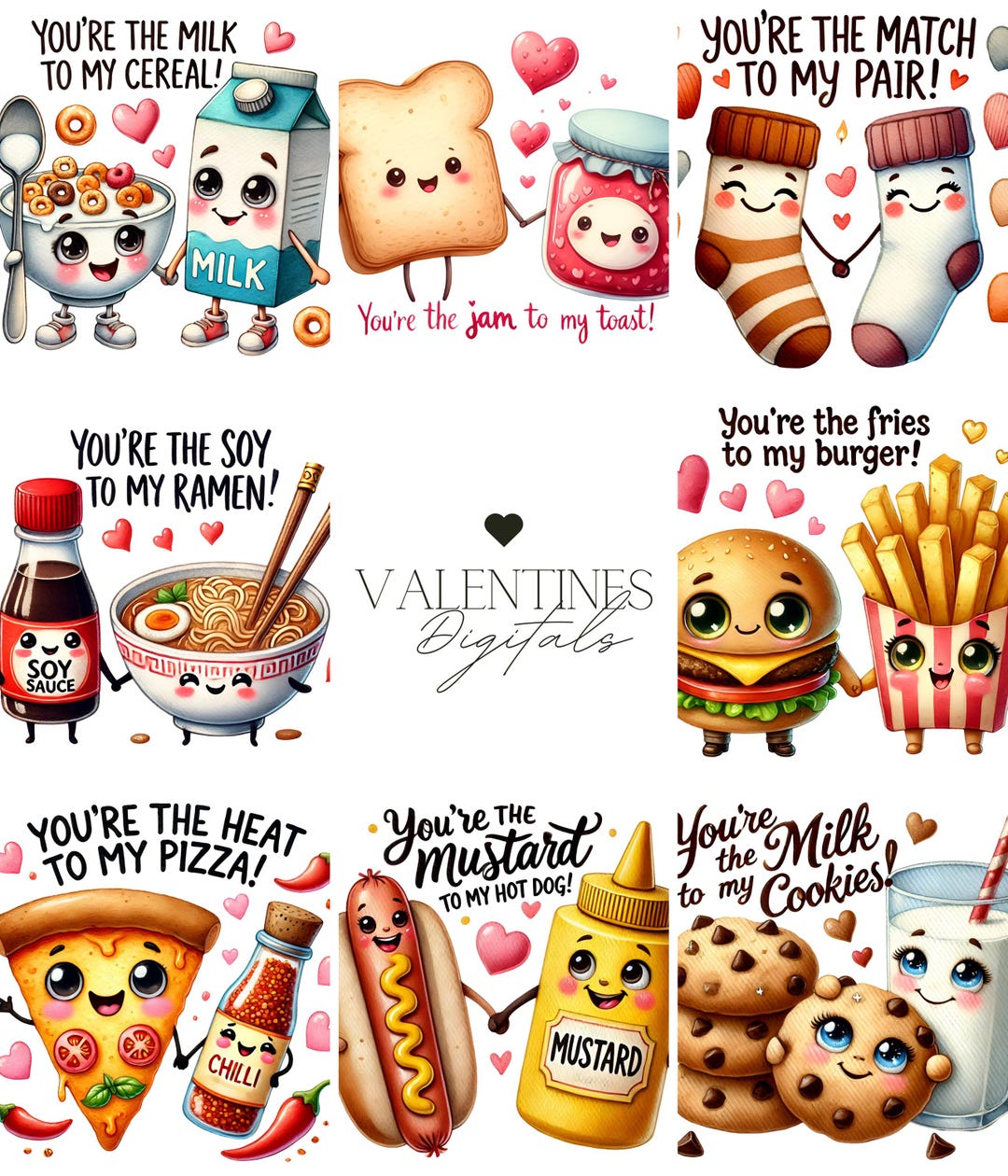 Food Pun Valentines Printable | Set of 12 Classroom Valentine Cards ...