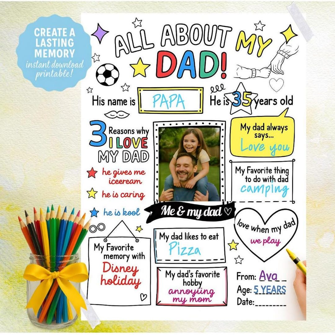 All About My Dad Printable, Fathers Gift From Kids Interview, Dad ...
