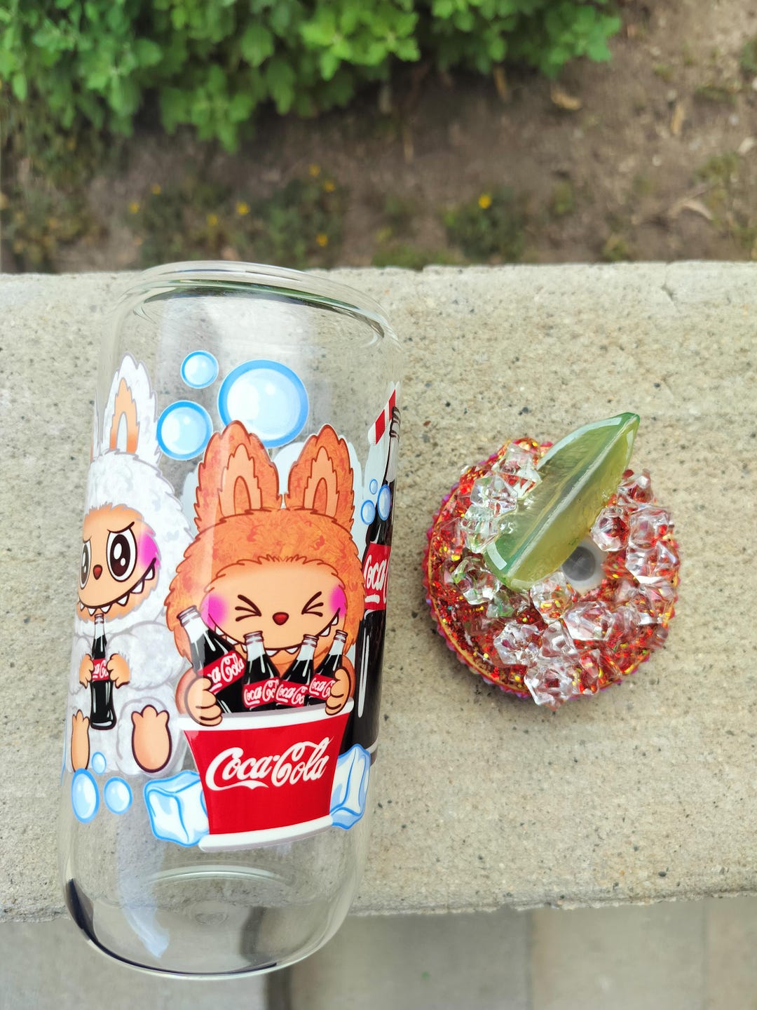 Labubu Coca Cola Themed Glass Tumbler With Lid and Straw | Tea Design ...
