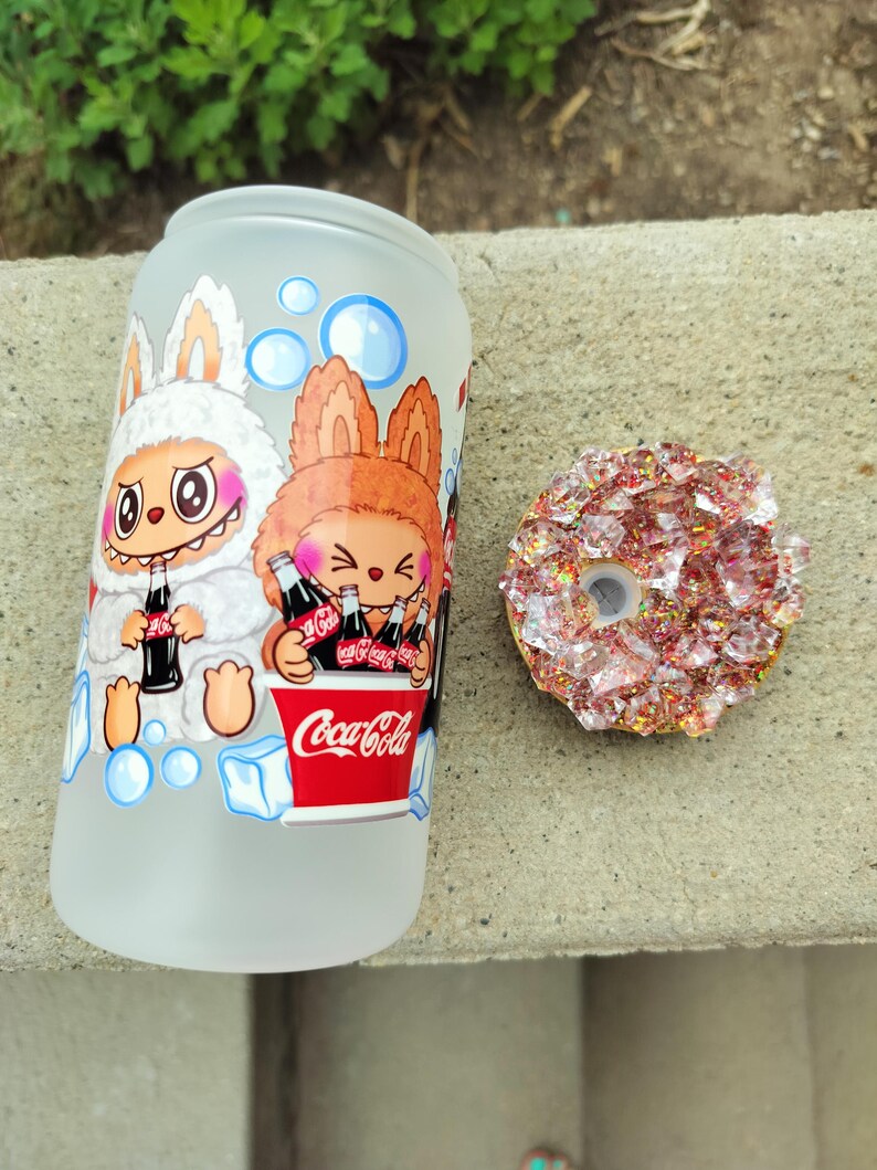 Labubu Coca-cola Themed Glass Tumbler With Lid and Straw | Tea Design ...