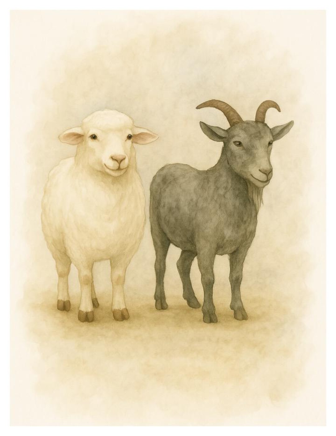 Sheep and Goat | Printable Bible Image | Christian Watercolor Art for ...