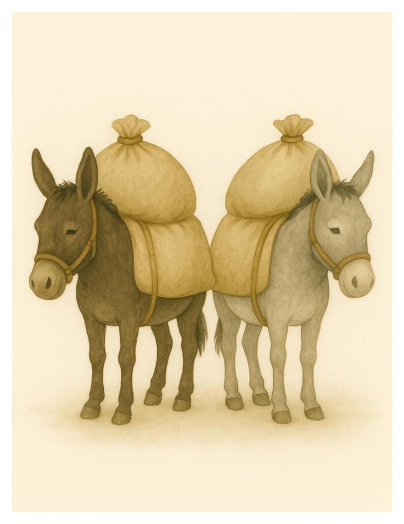 Donkey With Grain | Printable Bible Image | Christian Watercolor Art ...