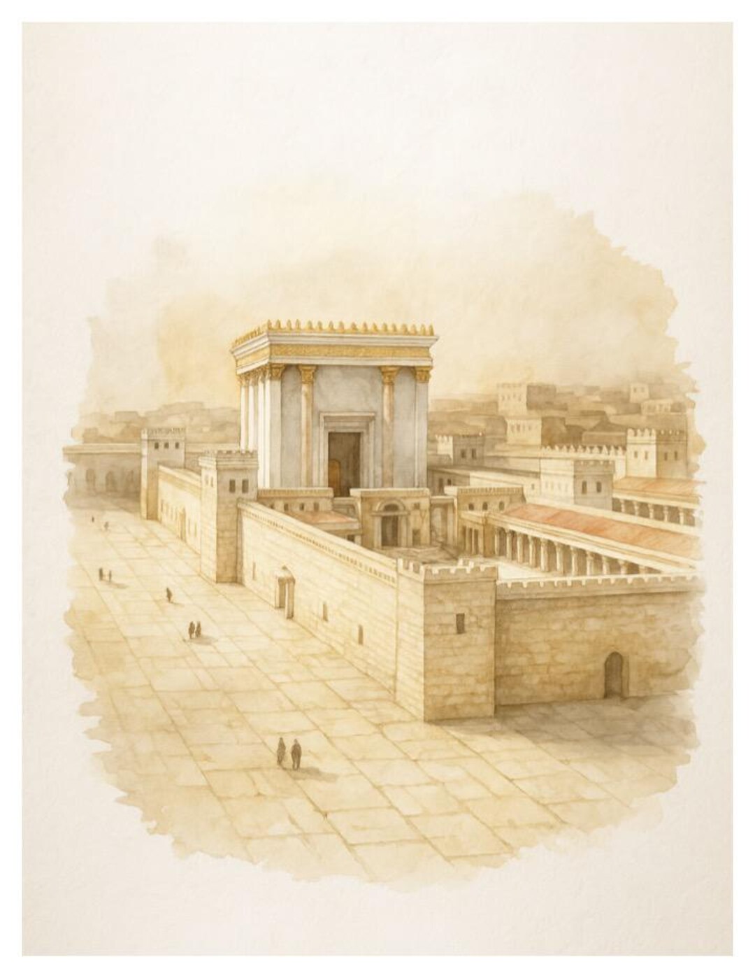 Ancient Temple | Printable Bible Image | Christian Watercolor Art for ...