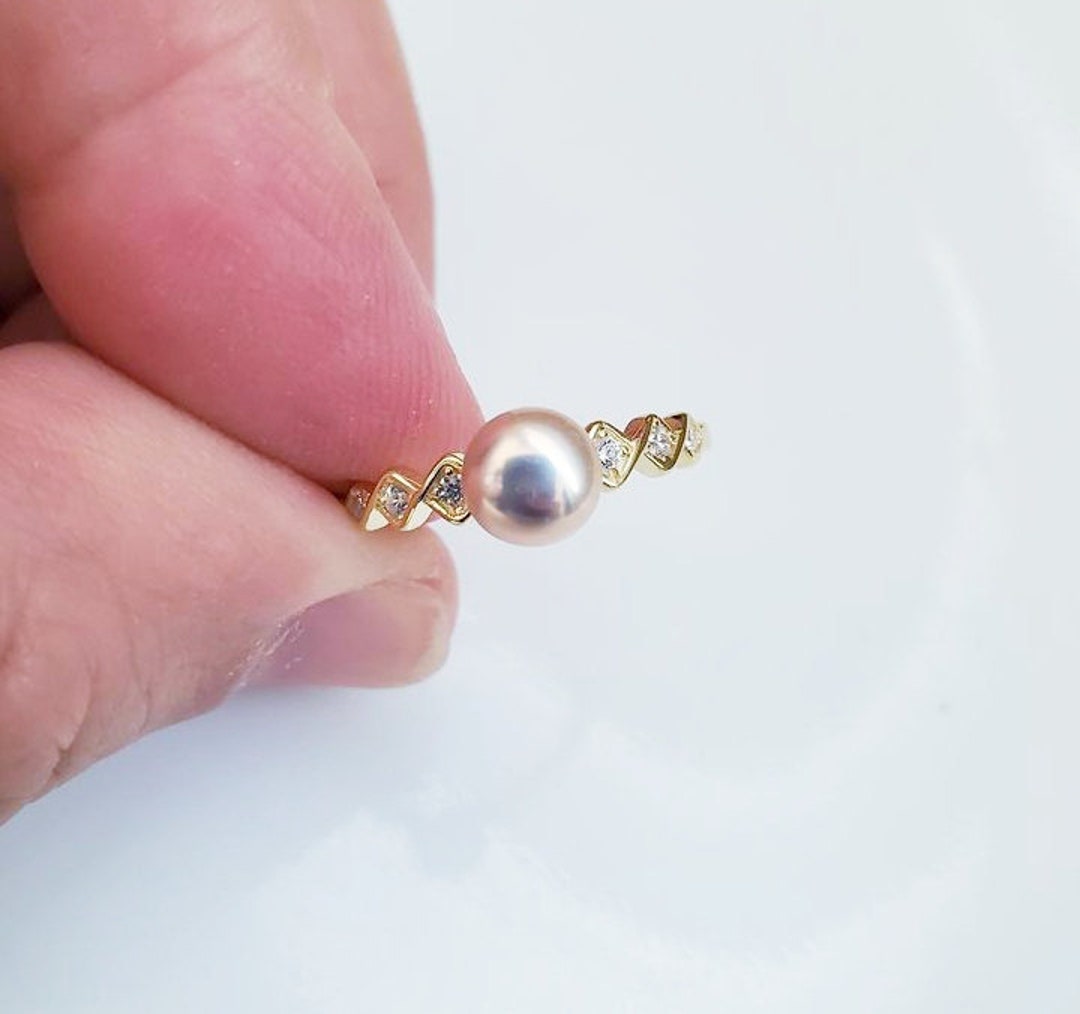 Cultured Freshwater Pearl Finger Ring US Size 5-6-7 Adjustable Gold ...