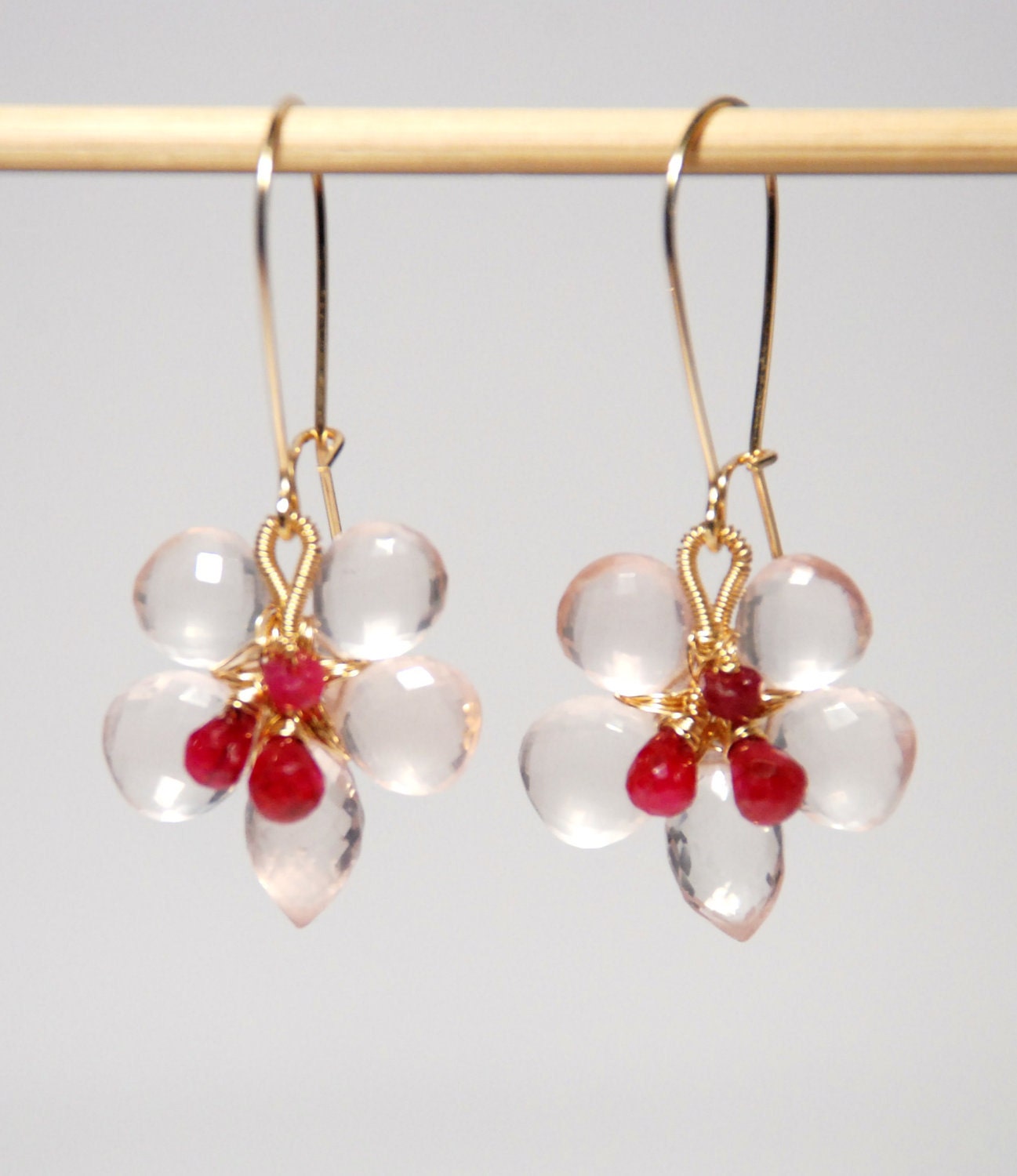 Rose Quarts Ruby Flower Earrings- 14K Gold Filled - Etsy
