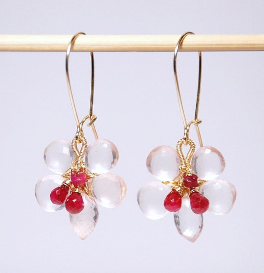 Rose Quarts Ruby Flower Earrings- 14K Gold Filled - Etsy