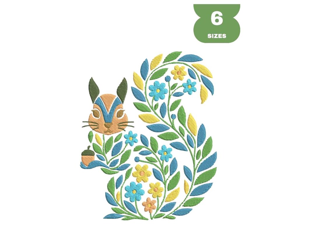 Floral Squirrel Machine Embroidery Design, 6 Sizes (instant Digital ...