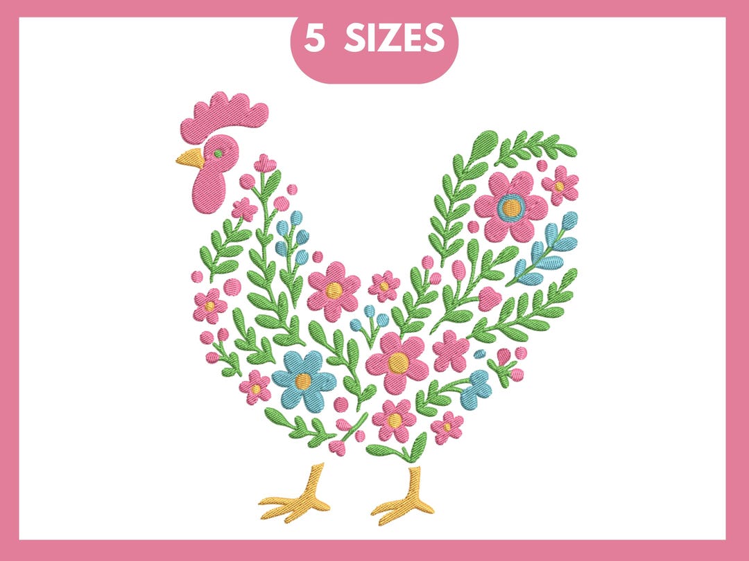 Floral Chicken Embroidery Design: Funny Chicken File (5 Sizes) (instant ...
