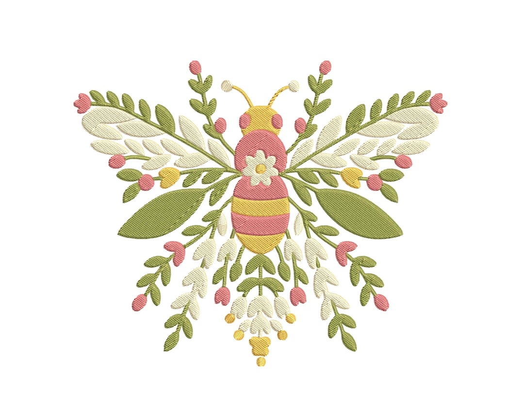 Bee Embroidery Design, Floral Bee Machine Embroidery Design, Insects ...
