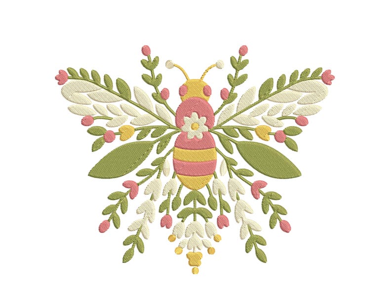 Bee Embroidery Design, Floral Bee Machine Embroidery Design, Insects ...