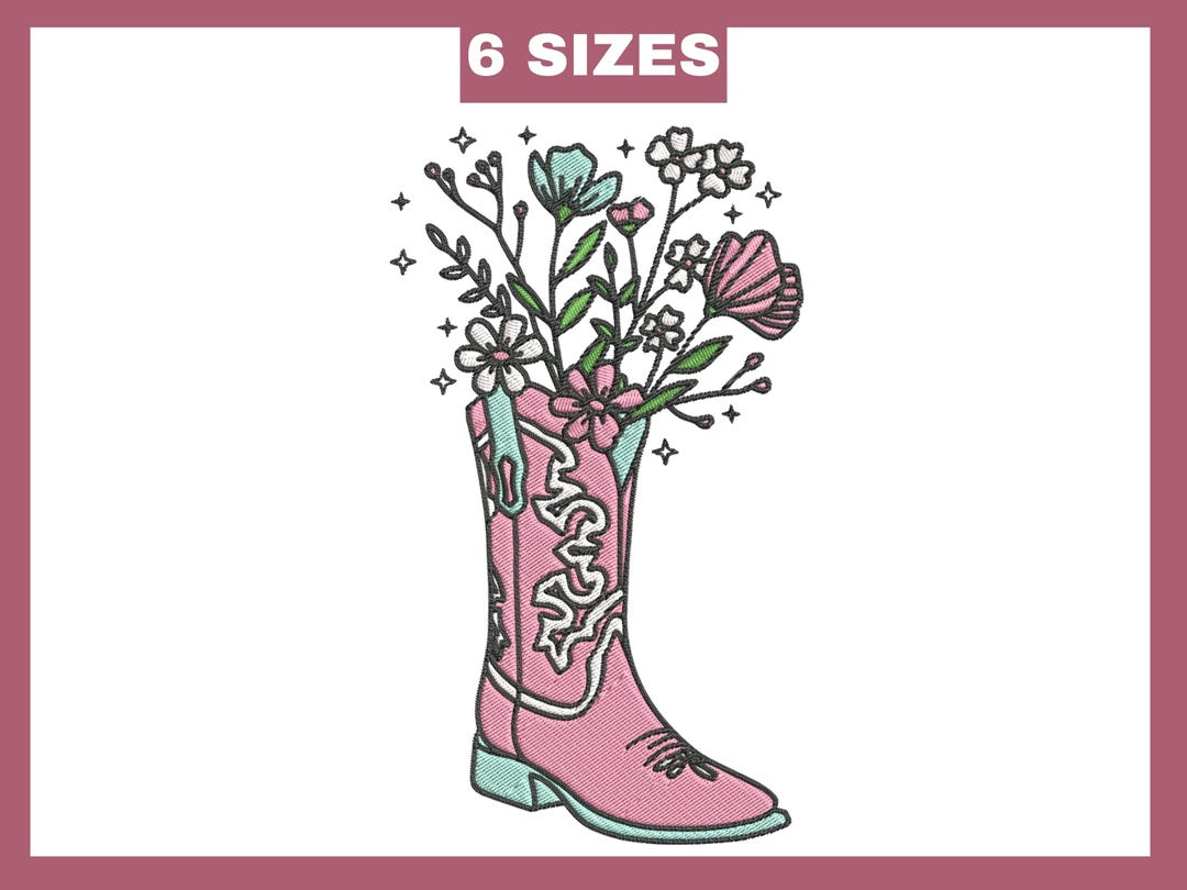 Floral Cowgirl Boot Machine Embroidery Design (instant Download) - Etsy