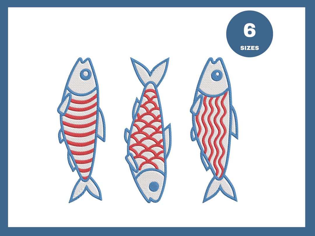 Sardines Embroidery Design: Summer Fish Pattern (3 Designs, 6 Sizes ...