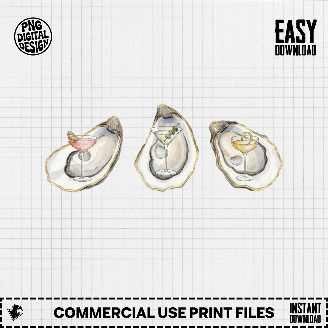 Oyster Shell Cocktails PNG, Watercolor Clipart, Printable Art - Etsy