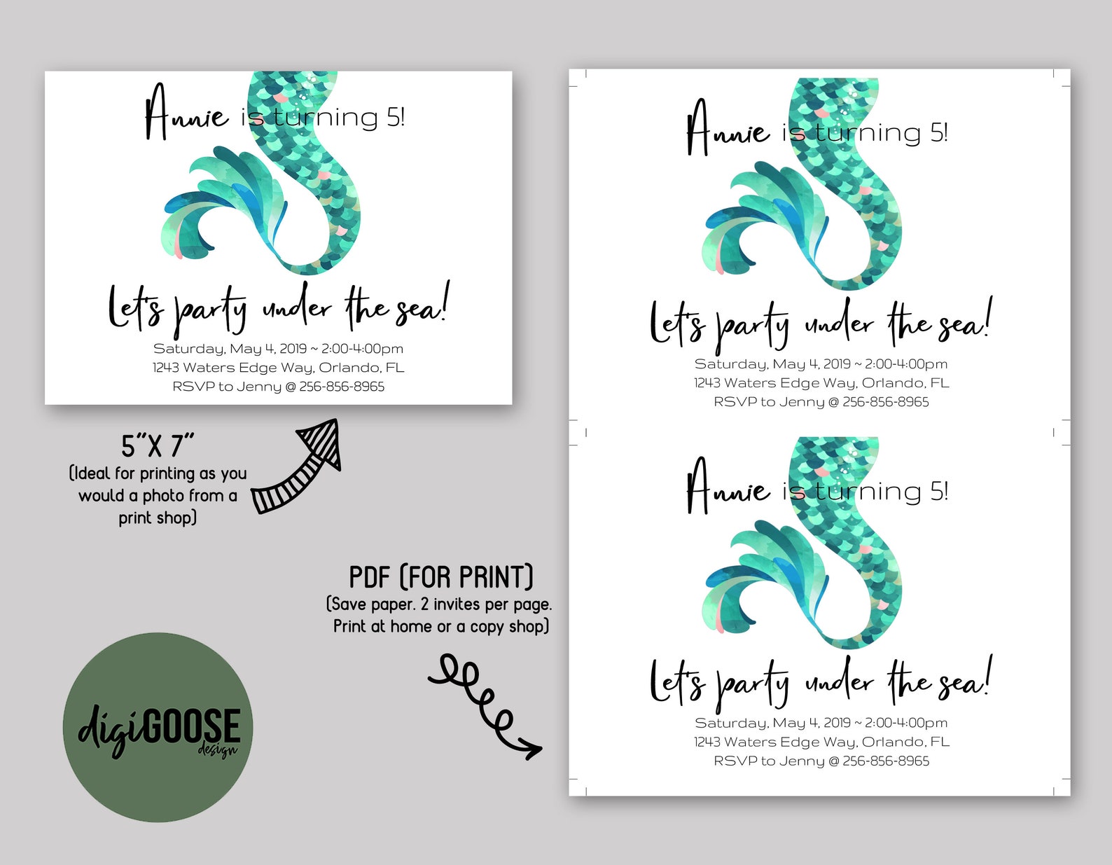 EDITABLE, Template, Diy, MERMAID Party Invitation, Printable Mermaid ...