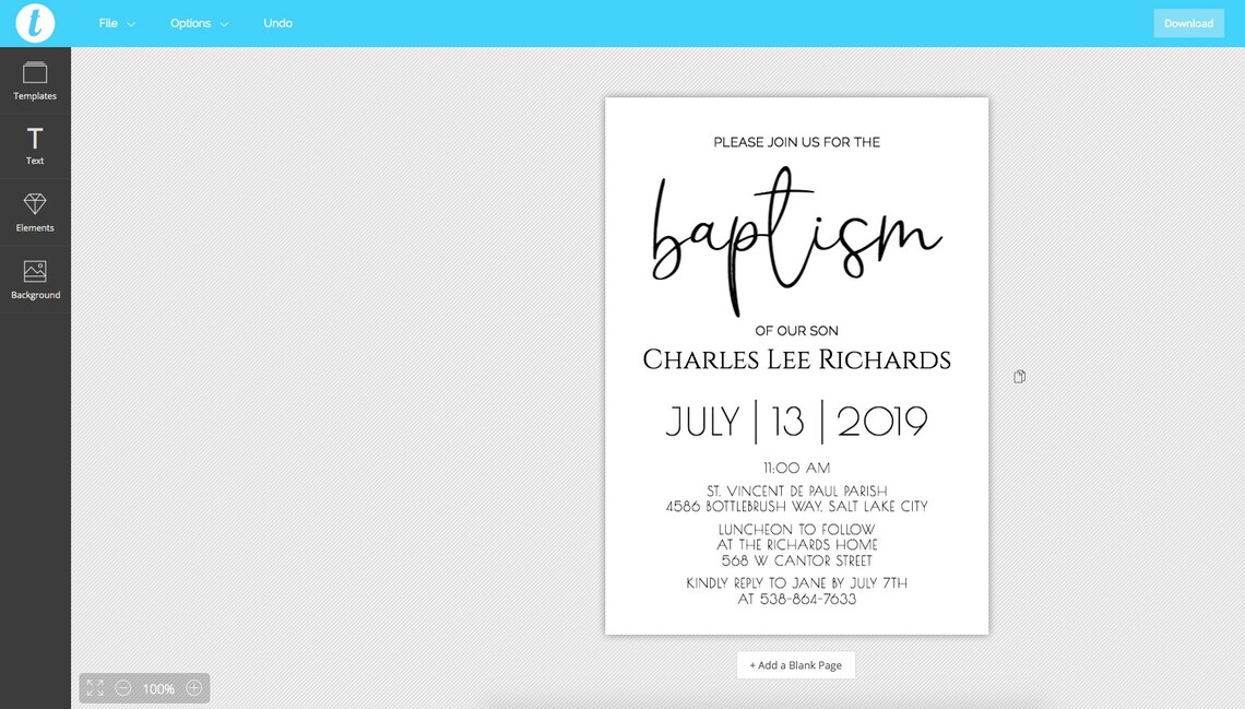 EDITABLE Baptism Invitation TEMPLATE, Printable Baptism Announcement ...
