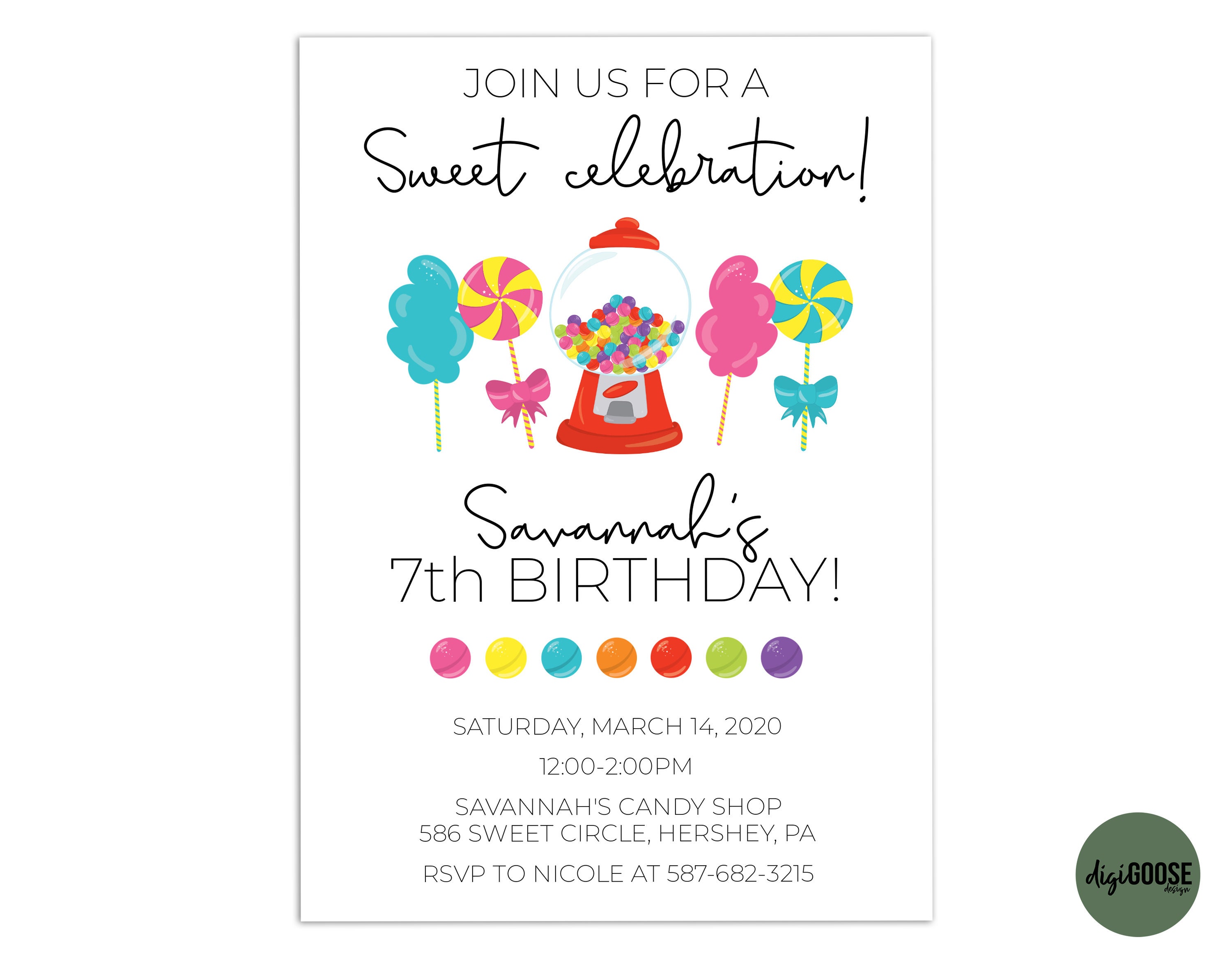 EDITABLE Sweet Celebration, Candy Shop Birthday Invitation, Candyland ...