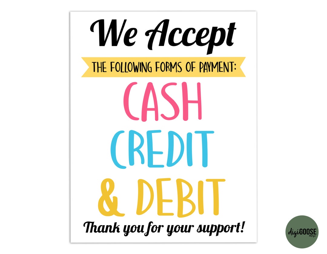 Instant Download, CLEARANCE, We Accept Credit Card Sign, Bake Sale Sign ...