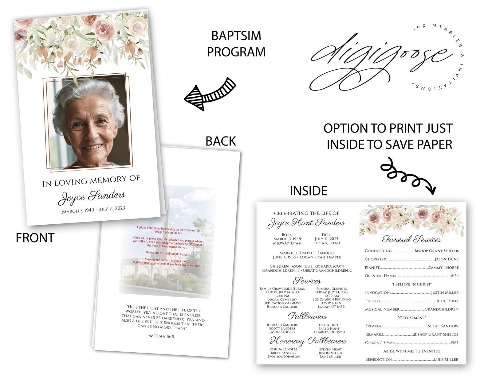 EDITABLE, Funeral Program Template, Printable Funeral Program, Lds ...