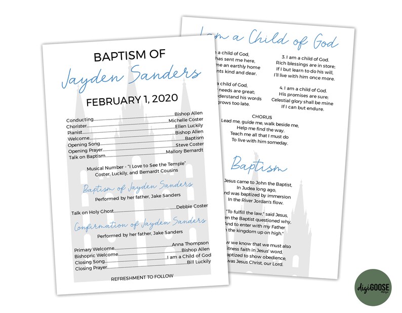 Diy Printable Free Free Lds Baptism Program Template