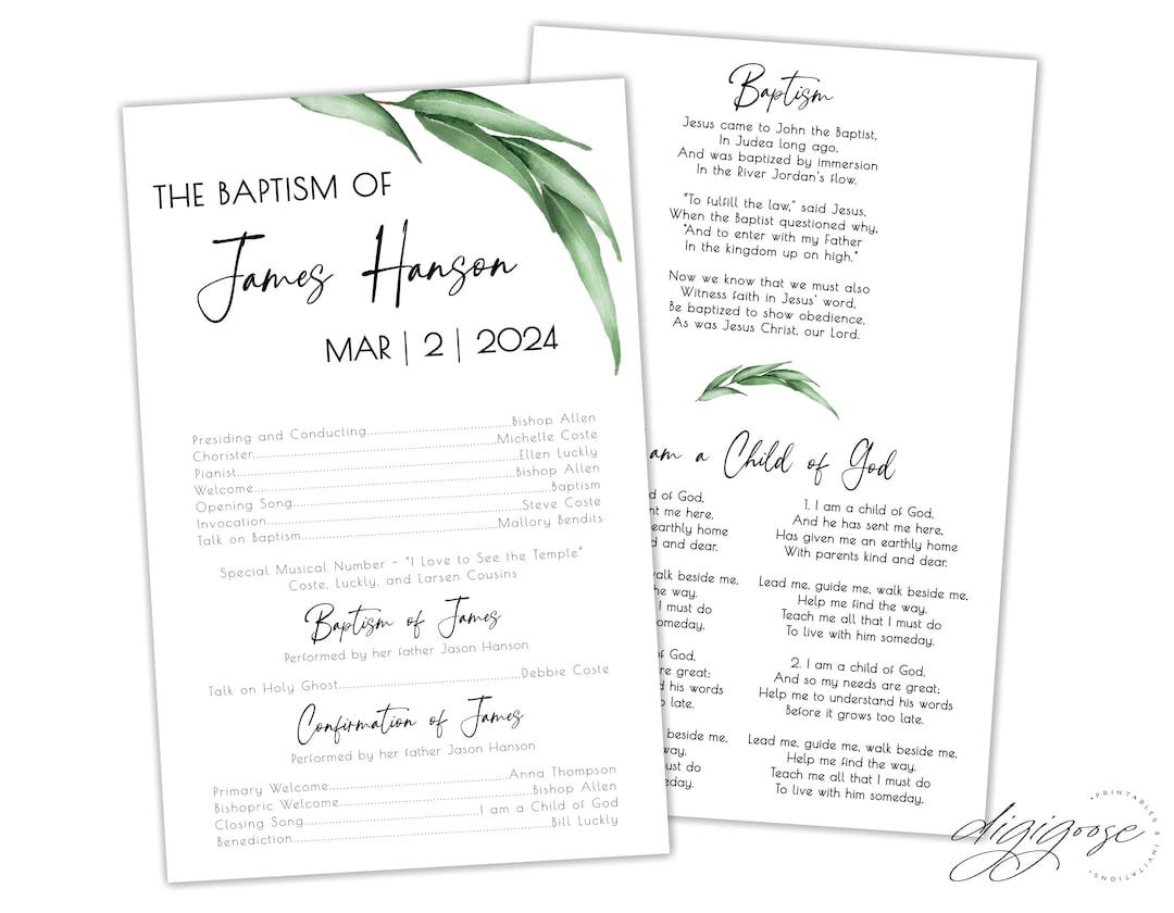 EDITABLE, LDS Baptism Program Template, Printable Baptism Program, Lds ...