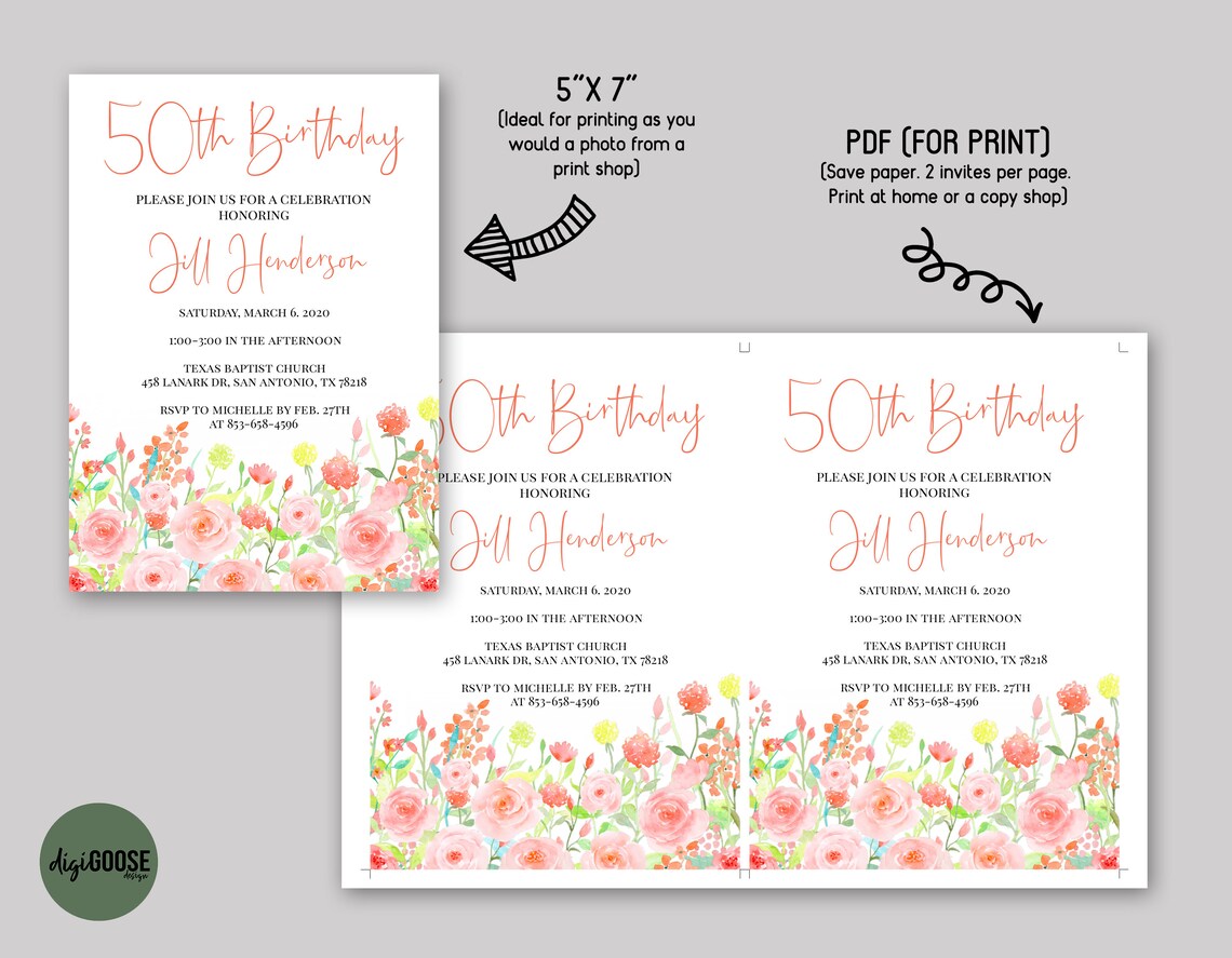 EDITABLE 50th Birthday Invitation TEMPLATE Printable 50th - Etsy